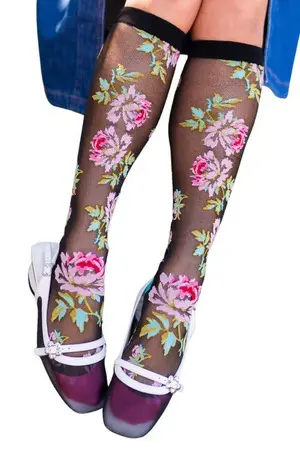 SOCK CANDY 2-pack Floral Sheer Knee High Socks