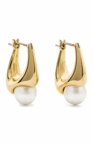 Kate Spade New York Faux Pearl Huggie Hoop Earrings - Cream/gold