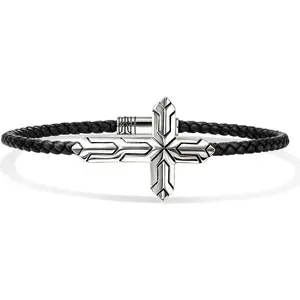 John Hardy Icon Cross Woven Leather Bracelet - Silver