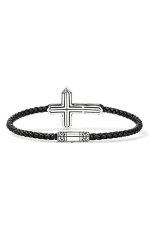 John Hardy Icon Cross Woven Leather Bracelet