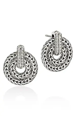 John Hardy Sterling Diamond Pavé Link Hoop Earrings - Silver