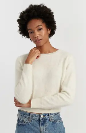 Chinti & Parker Brushed Cashmere Crewneck Sweater - Cream