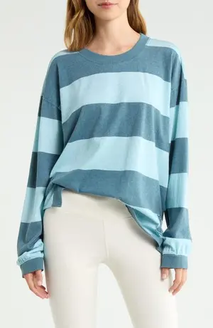 Free People FP Movement Printed Hustle Layer T-Shirt Blue Combo