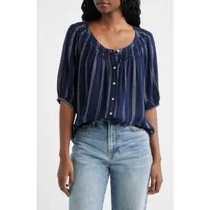 Rails Rix Embroidered Stripe Linen Blend Top