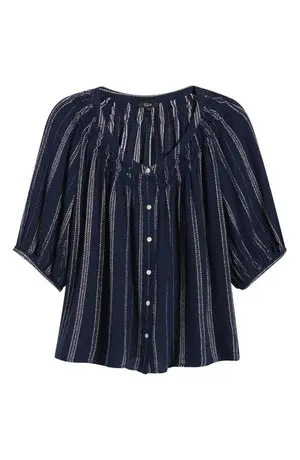 Rails Rix Embroidered Stripe Linen Blend Top