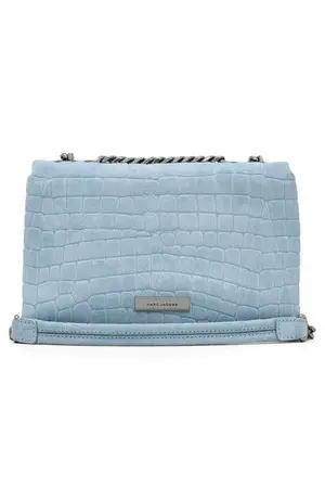 Marc Jacobs Suede Croc Embossed Convertible Shoulder Bag - Blue Mist