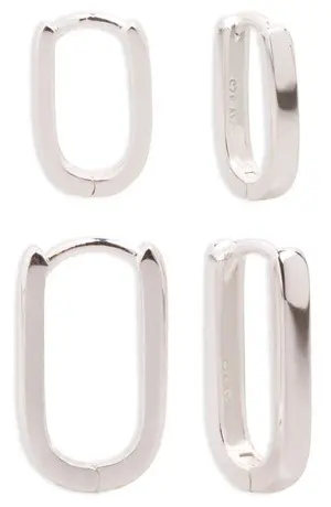 Argento Vivo Set Of Oblong Hoop Earrings - Silver