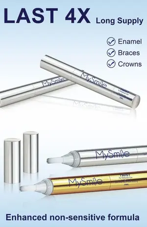 MYSMILE 35% Cp Teeth Whitening Kit Enhanced Teeth Whitener, 4 Pc Teeth Whitening Pen - Silver