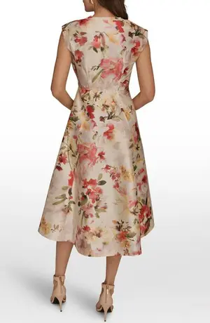Donna Karan New York Floral Wrap Front Midi Dress