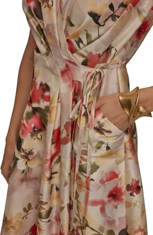 Donna Karan New York Floral Wrap Front Midi Dress