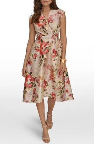 Donna Karan New York Floral Wrap Front Midi Dress