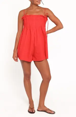 PETAL & PUP Liora Pleated Romper - Red