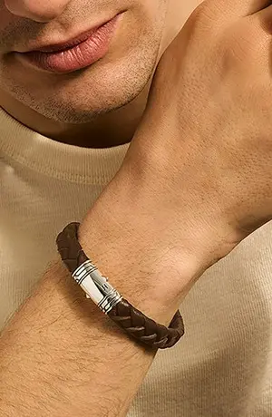 John Hardy Woven Leather And Sterling Silver Bracelet