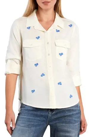BILLY T Embroidered Button-up Shirt - White Lily