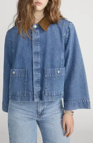 FRAME The Crop Denim Swing Jacket - Sonic