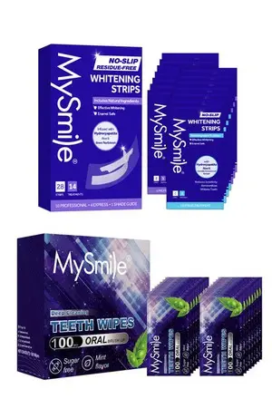 MYSMILE Non-slip Hydroxyapatite-infuse Teeth Whitening Strips With Teeth Wipes Double Pack - Purple 14
