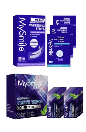 MYSMILE Non-slip Hydroxyapatite-infuse Teeth Whitening Strips With Teeth Wipes Double Pack - Purple 21