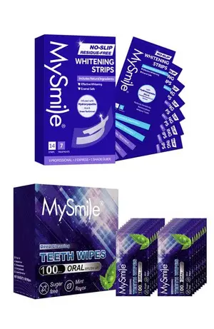 MYSMILE Non-slip Hydroxyapatite-infuse Teeth Whitening Strips With Teeth Wipes Double Pack - Purple 7