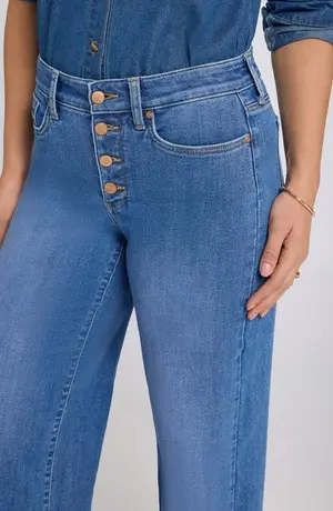 NYDJ Teresa Exposed Button Wide Leg Jeans - Blue Paradise