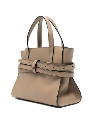 Moschino Small Leather Handbag With Buckle Strap - Beige