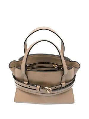 Moschino Small Leather Handbag With Buckle Strap - Beige