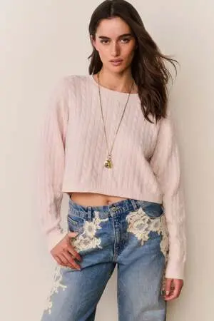 LoveShackFancy Filomena Cropped Cable Knit Pullover