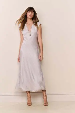 V Neck Silk Maxi Dress