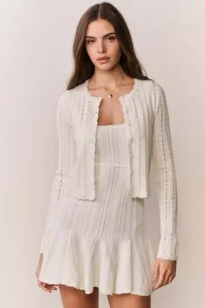 LoveShackFancy Peridot Stretch Pointelle Cardigan - White Tea