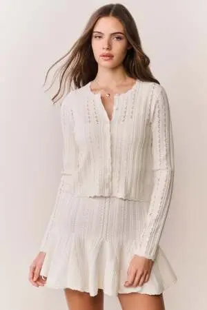 LoveShackFancy Peridot Stretch Pointelle Cardigan - White Tea