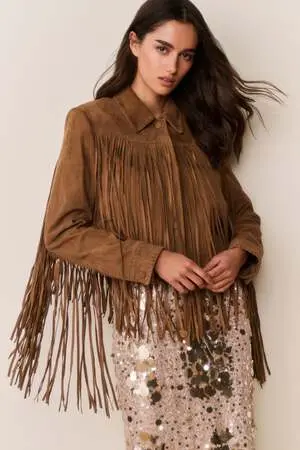 LoveShackFancy Maelis Suede Fringe Jacket
