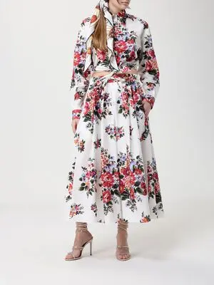 Dolce & Gabbana Cropped Floral Print Cotton Poplin Shirt - White