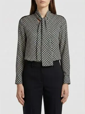 Max Mara Printed Georgette Shirt With Pussy Bow Collar - Blue