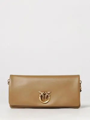 Pinko Click Soft Horizontal Classic Leather Clutch - Camel