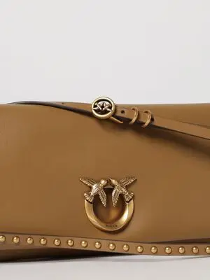 Pinko Click Soft Horizontal Classic Leather Clutch - Camel