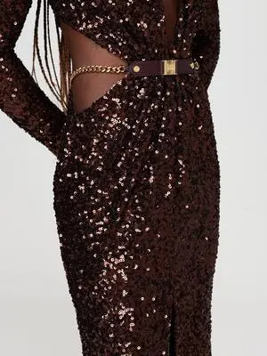 Elisabetta Franchi Sequined Maxi Dress - Brown
