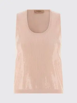 TWINSET Sequin Embellished Cotton Blend Top - Pink