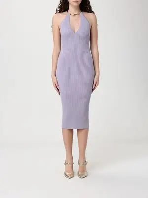 Elisabetta Franchi Ribbed Halter Neck Midi Dress With Plunge - Lilac