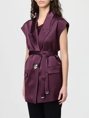 Pinko Satin Robe Vest With Jewel Embellishments - Burgundy