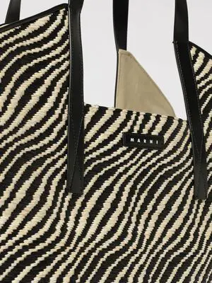 Marni Zebra Print Raffia Tote Bag - Black