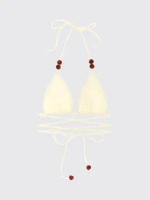 Magda Butrym Stretch Polyamide Triangle Bikini Top With Bead Embellishments - White
