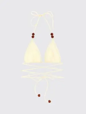 Magda Butrym Stretch Polyamide Triangle Bikini Top With Bead Embellishments - White