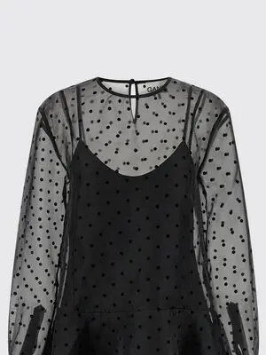 GANNI Polka Dot Tulle Mini Dress - Black