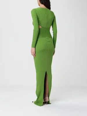 Elisabetta Franchi Long Sleeve Ribbed Knit Gown With Metal Ring Detail - Green