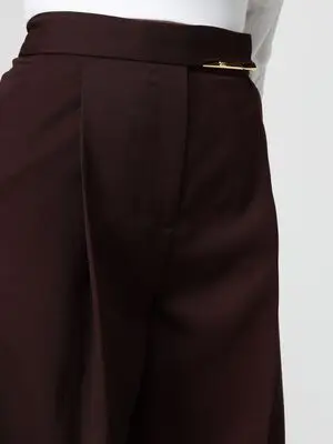 Elisabetta Franchi Virgin Wool Blend Wide Leg Trousers - Brown