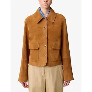 Claudie Pierlot Side-pocket Brand-embroidered Suede Jacket - Camel