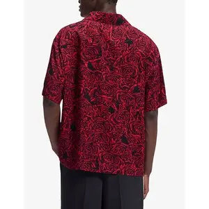 Hugo Rose-print Oversized-fit Woven Shirt