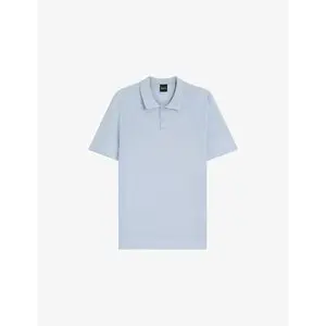 BOSS Brand-print Regular-fit Cotton-blend Polo Shirt - Open Blue