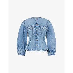 FRAME The Nipped Collarless Denim Jacket