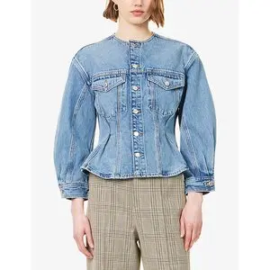 FRAME The Nipped Collarless Denim Jacket