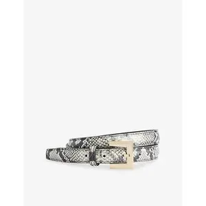 ANINE BING Nicola Printed Leather Belt - Black White Snake